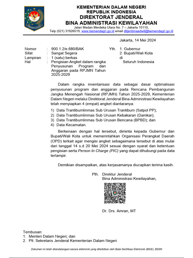 Surat Pengisian Angket Dalam Rangka Penyusunan Program Dan Anggaran ...