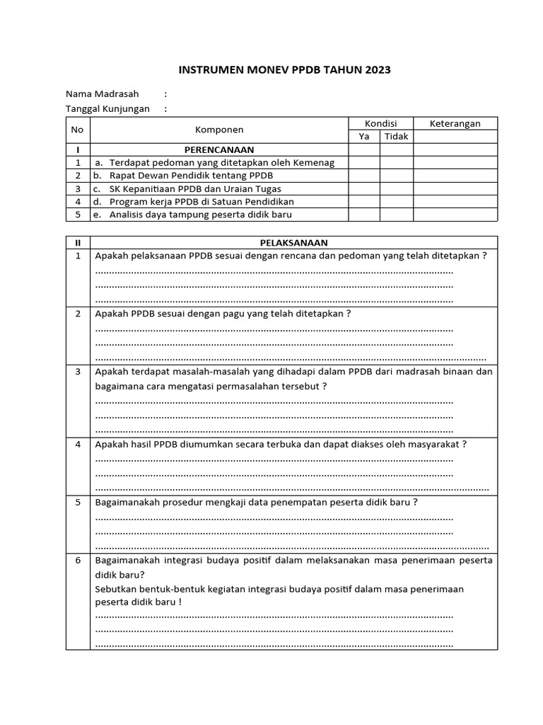 Instrumen Monev PPDB 2023 | PDF