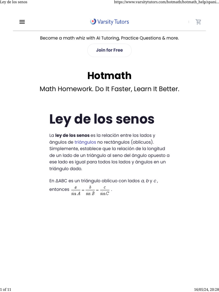 Ley de Los Senos | Descargar gratis PDF | Triángulo | Trigonometría
