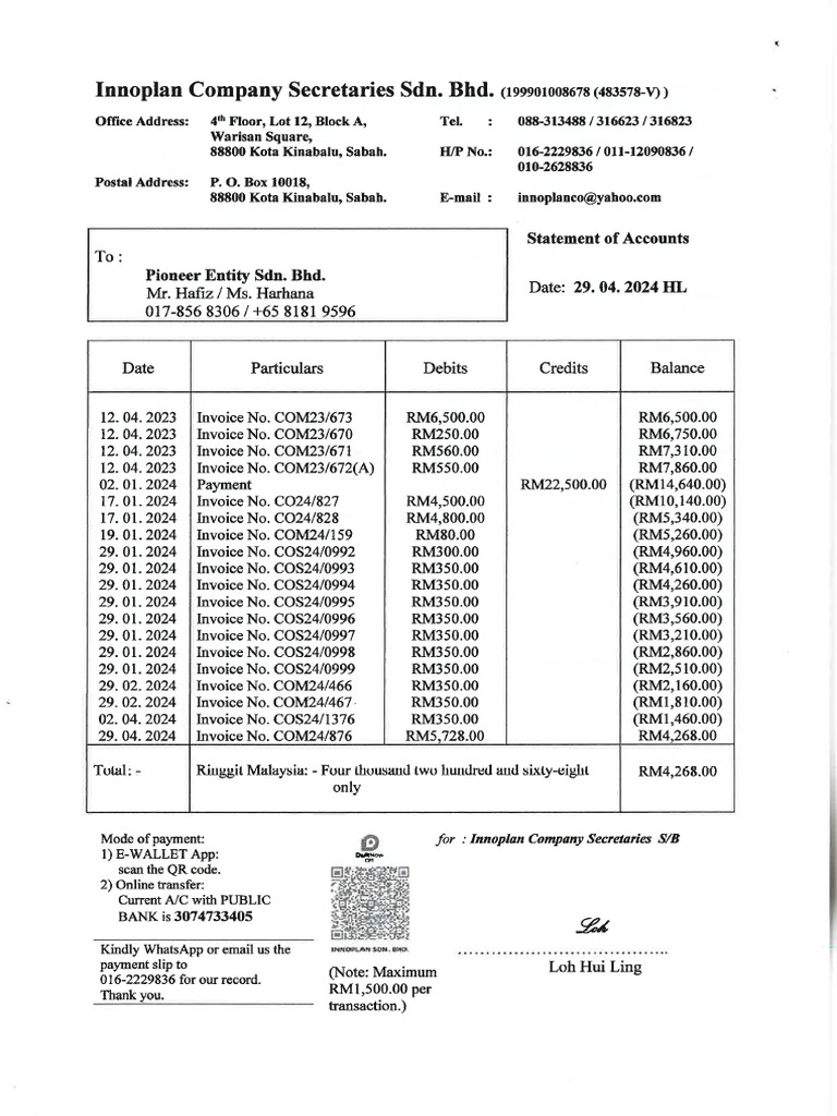 Pioneer Entity - Innoplan Invoices & SoA | PDF