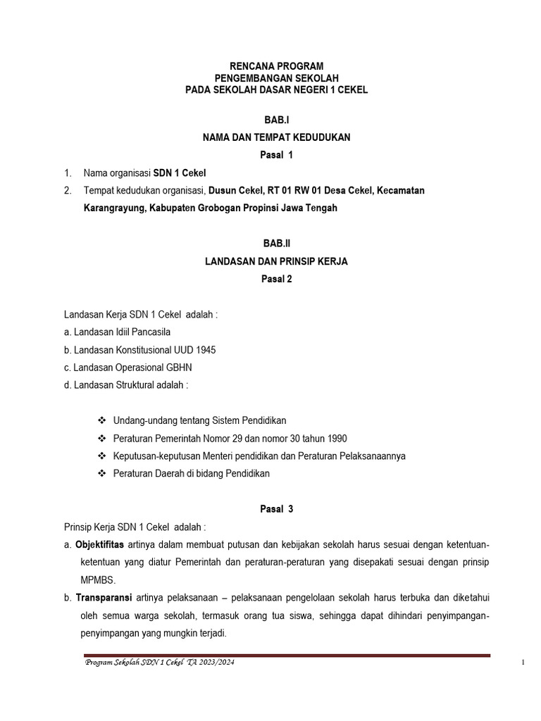 Program Sekolah 2023-2024, SDN 1 Cekel | PDF