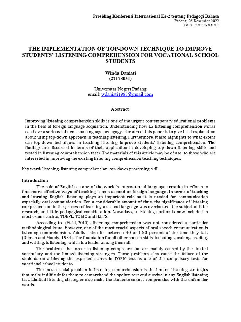 Teaching Listening Bottom Up Approach Download Free Pdf Reading