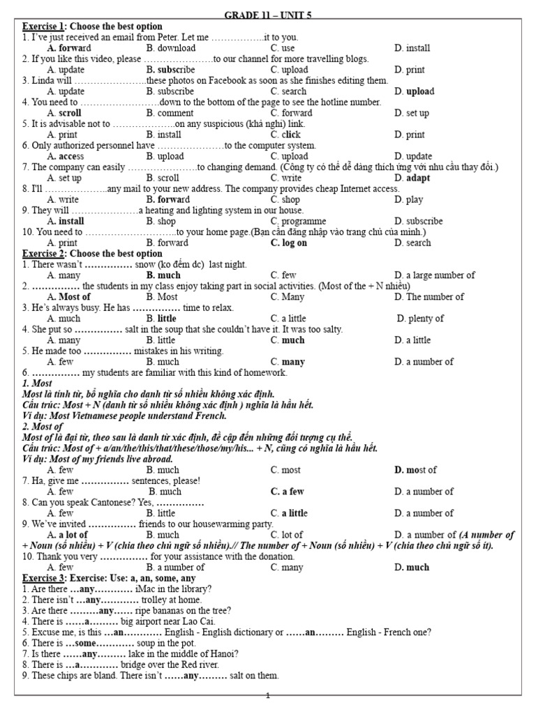 GRADE 11 - UNIT 5 - ĐỀ - giải | PDF