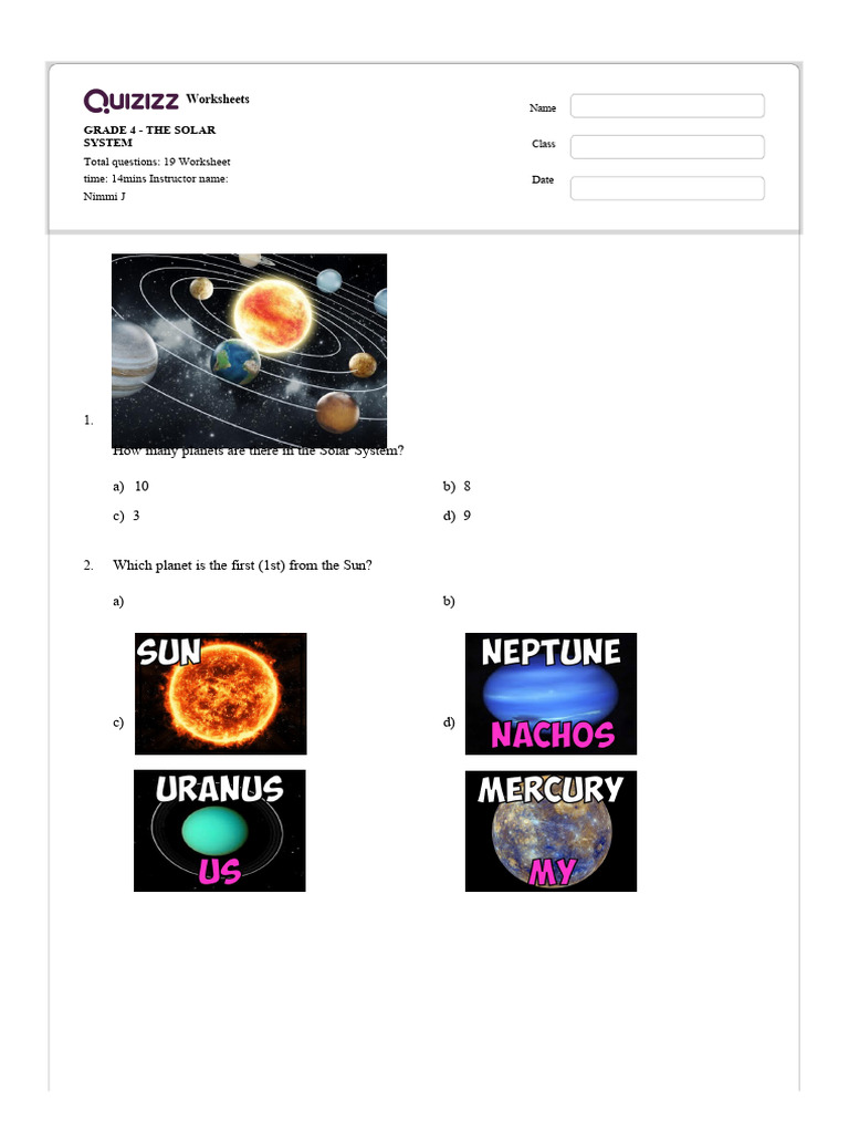 GRADE 4 - THE SOLAR SYSTEM _ Quizizz | PDF | Planets | Solar System