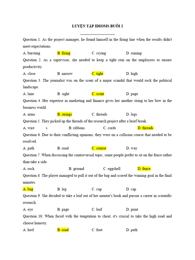 Luyện Tập Idioms B2 | PDF