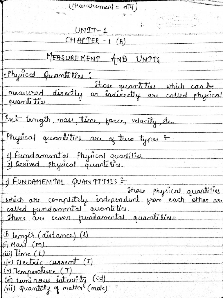 Physics Chapter 1 Unit and Measurement - 1 | PDF