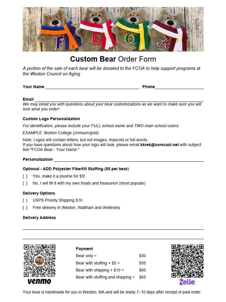 Custom Bear Order Form Fcoa | PDF