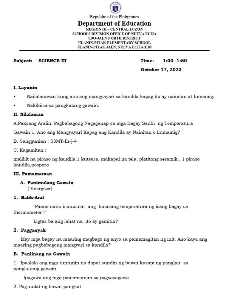 COT --LP 3RD Q LESSON PLAN 2023-2024 | PDF