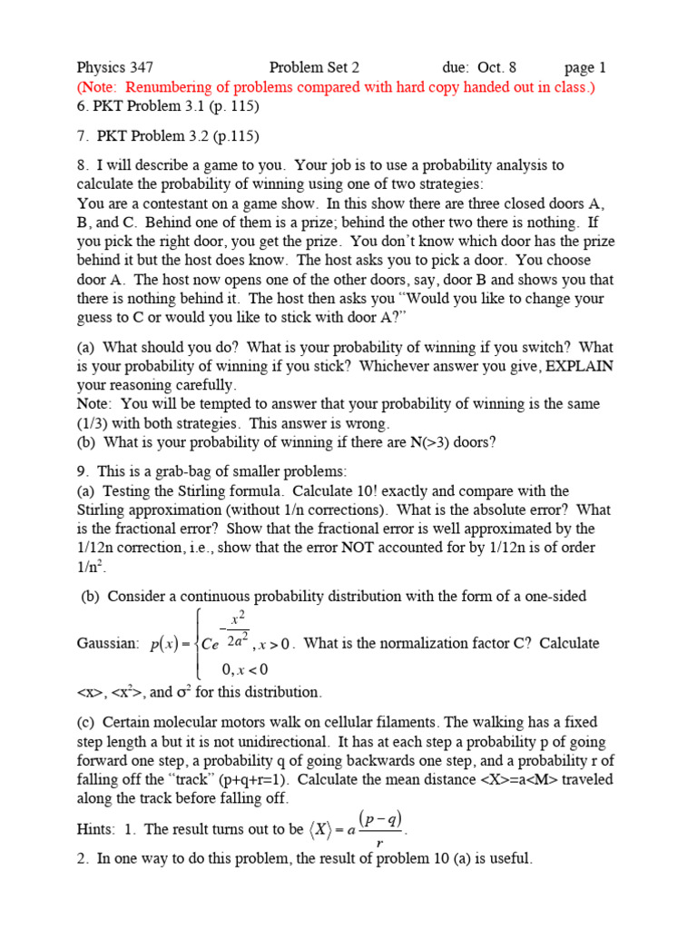 Problem Set 2 | PDF | Diffusion | Physics