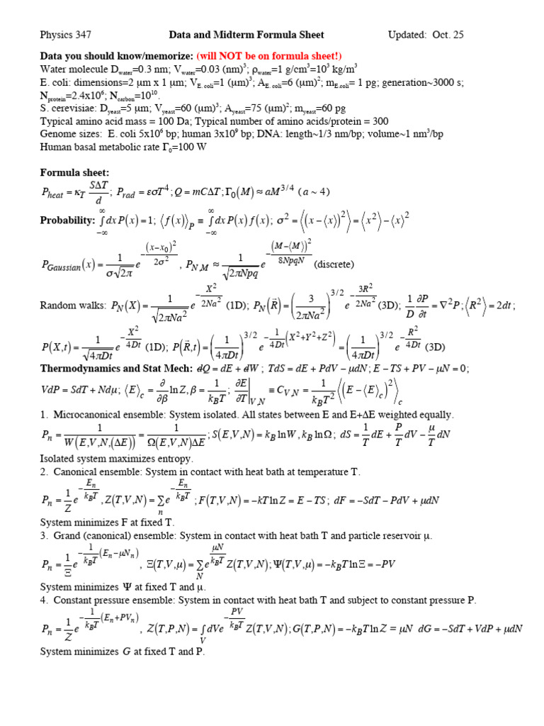 Midterm 1 Data | PDF | Physical Chemistry | Thermodynamics Midterm 1 Data | PDF | Physical Chemistry | Thermodynamics