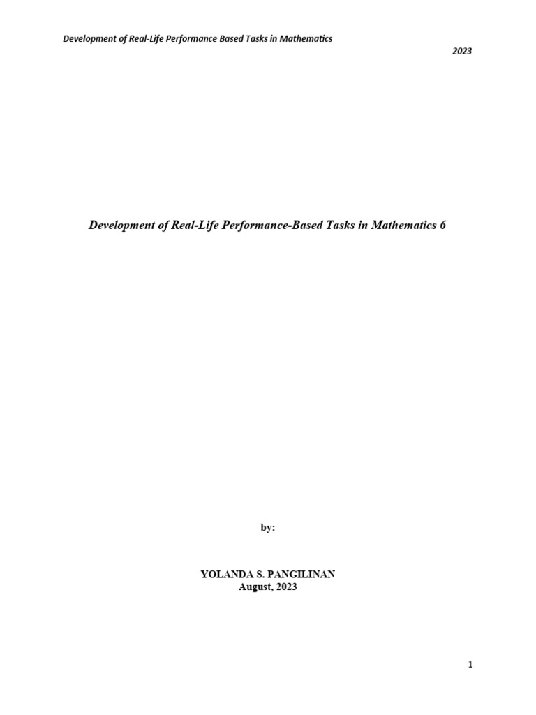 V2 - Development of Real Life Performance - Based Tasks in Mathematics 6 | PDF | Educational ...