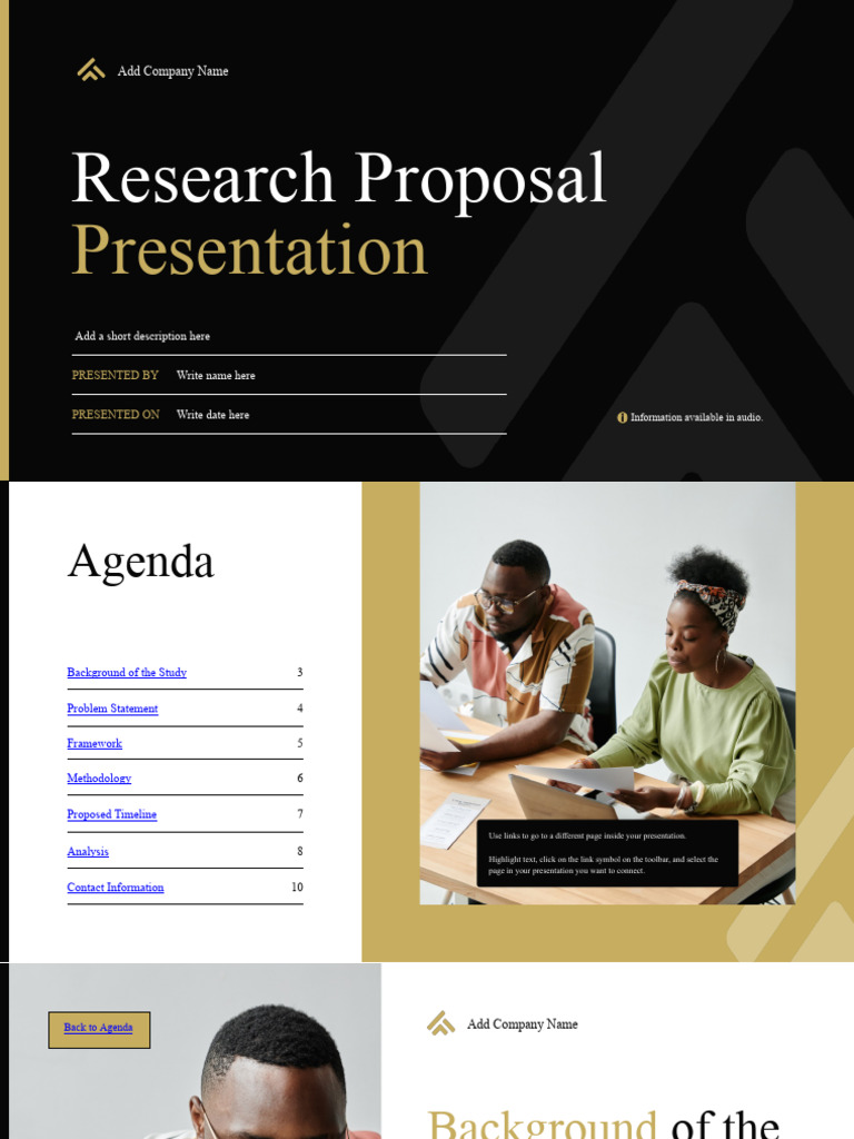 Research Proposal Business Presentation in Black Gold White Simple Corporate Dark Style | PDF ...