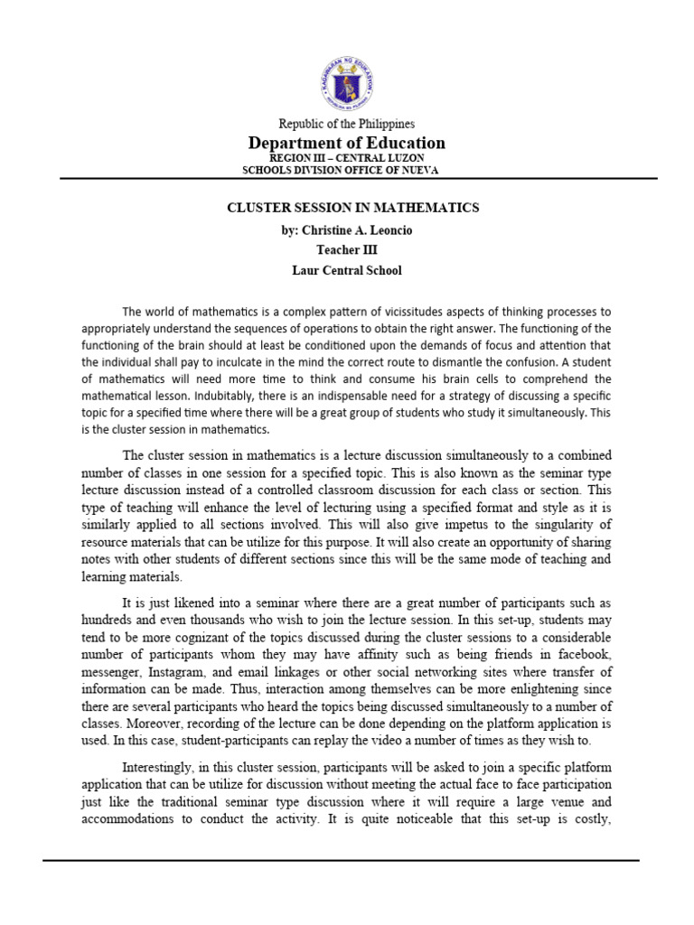 Cluster Sessions and Team Teaching in Math | PDF | Learning | Lecture