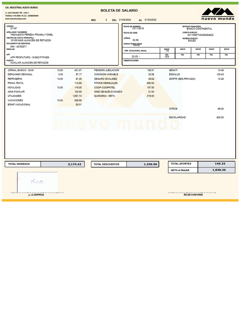 Boleta de Salario | Descargar gratis PDF | Compensación laboral | Business