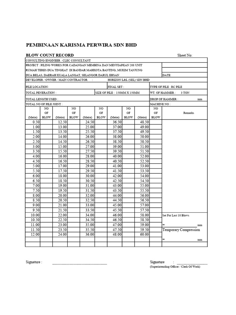 Banting 3 - Piling Record Sheet Example | PDF