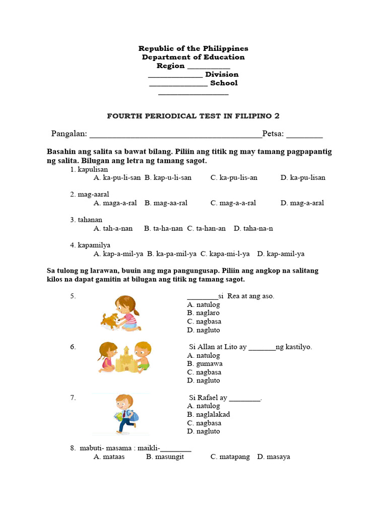 4th Quarter Exam Grade 2 FILIPINO | PDF