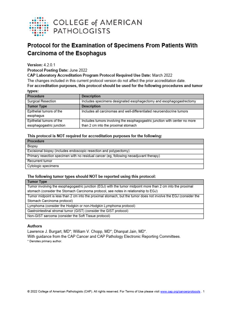Esophageal Carcinoma Examination Protocol | PDF | Esophagus | Esophageal Cancer