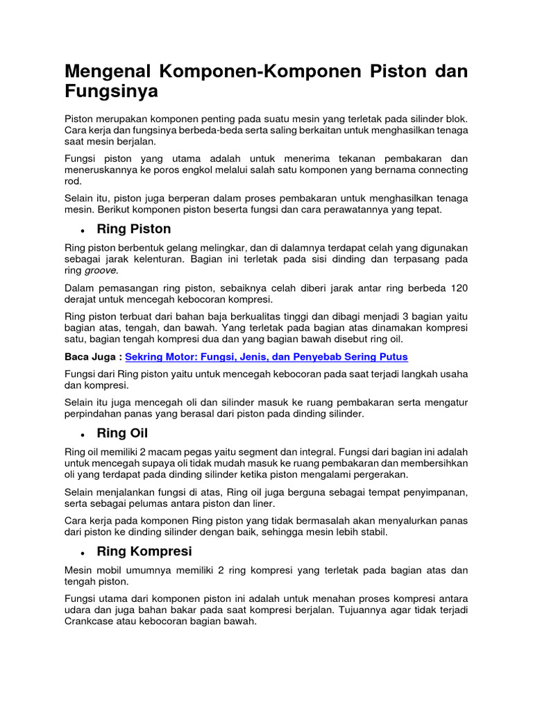 Mengenal Komponen Piston Dan Fungsinya | PDF