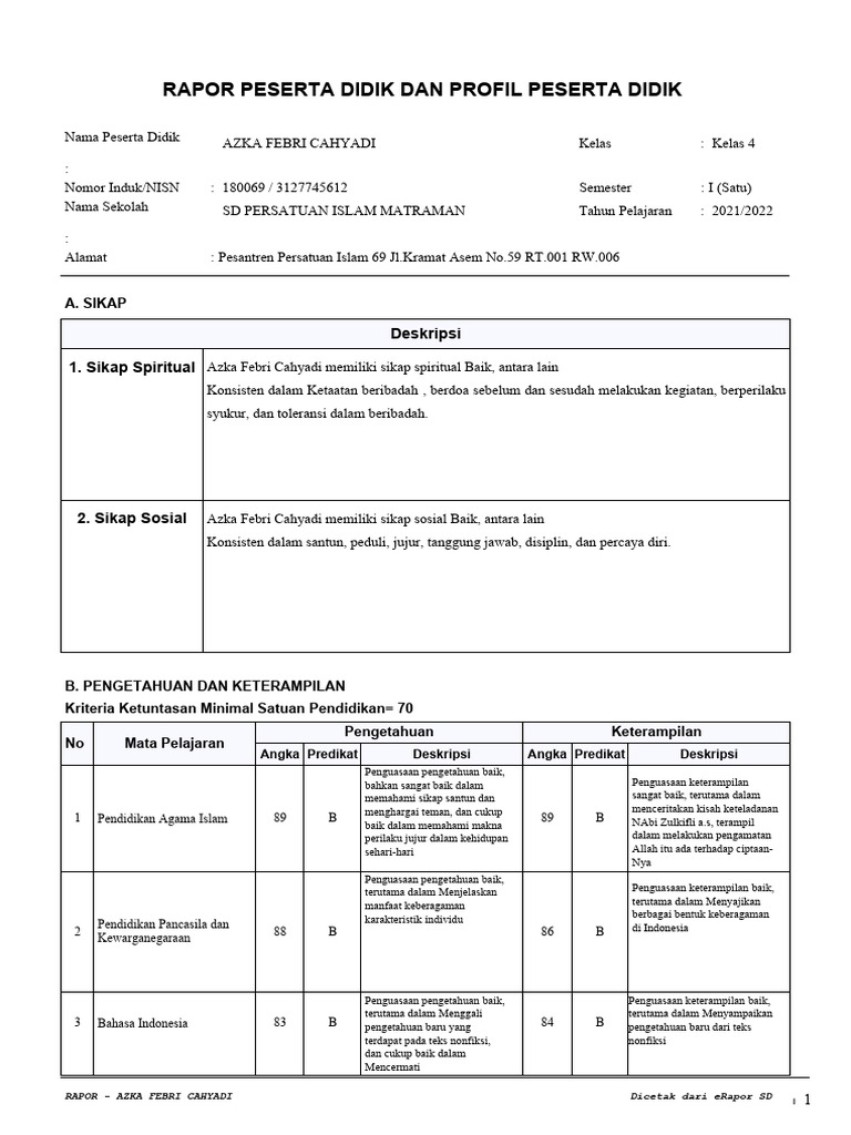 Rapor Peserta Didik Dan Profil Peserta Didi3 | PDF