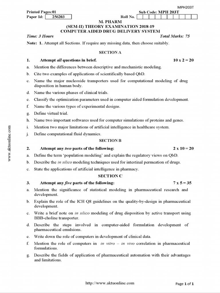 Mpharm 2 Sem Computer Aided Drug Delivery System Mph203t 2019 | PDF