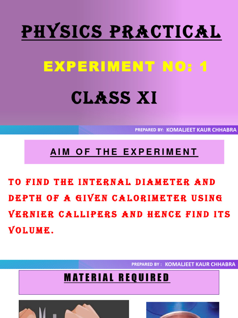 Physics Practical Expt1 Xi Vernier Calliper Komaljeet Kaur Chhabra 1 | PDF | Metrology ...