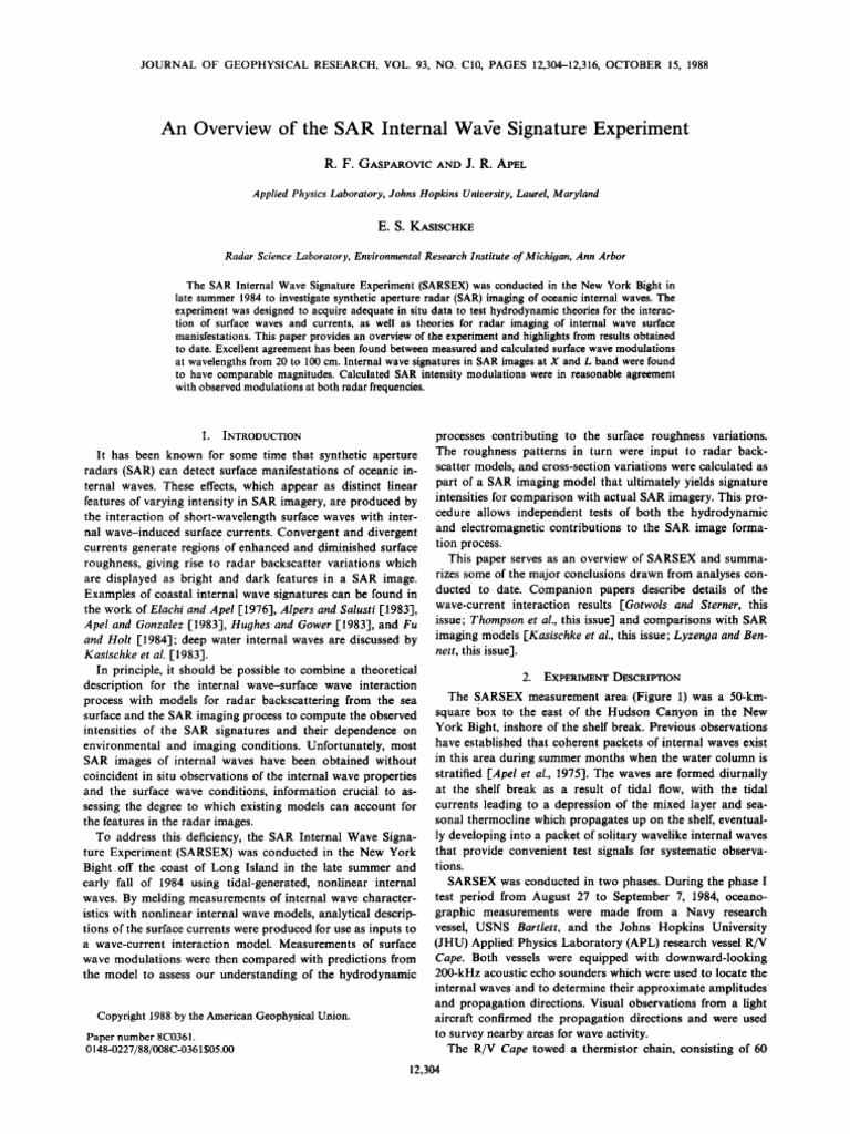 1988-Gasparovic-jgr-An Overview of The SAR Internal Wax7e | PDF | Waves ...