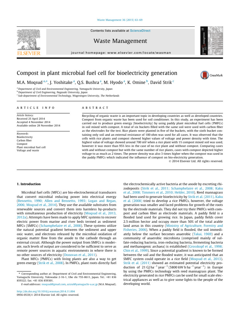 Compost in Plant Microbial Fuel Cell For Bioelectricity Generation ...