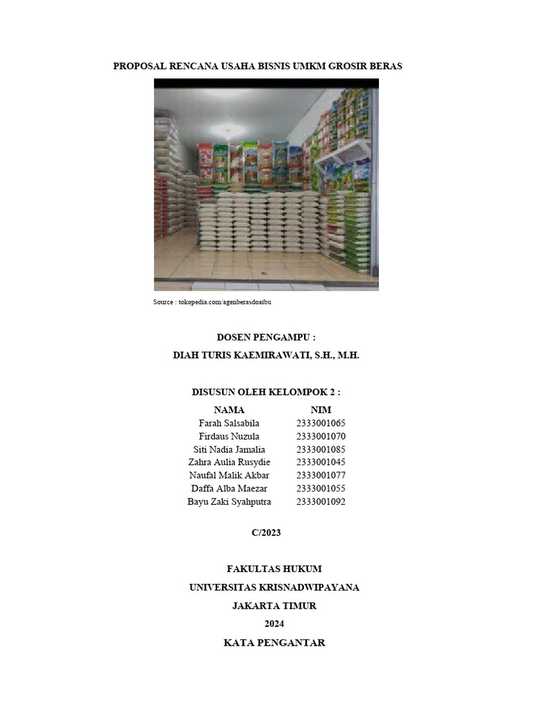 Proposal Rencana Usaha Bisnis UMKM - Kelompok 2 | PDF