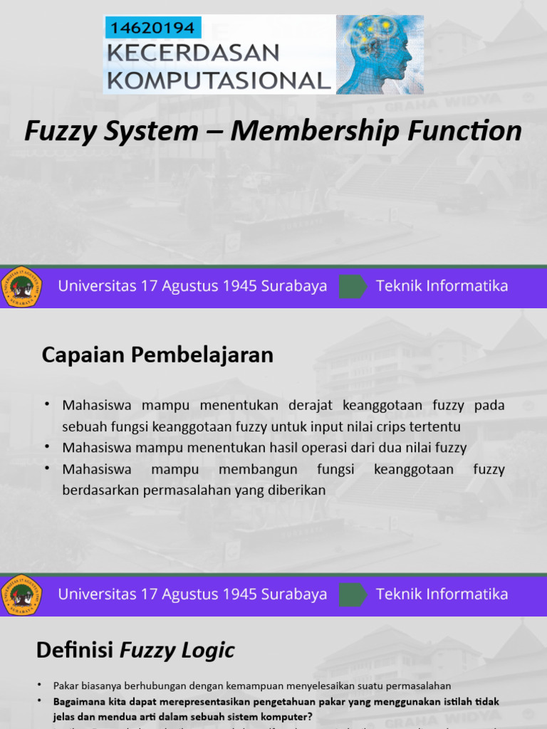 3 - Fuzzy Logic - Fungsi Keanggotaan Fuzzy Dan Operasi Fuzzy | PDF | Metode & Bahan Ajar