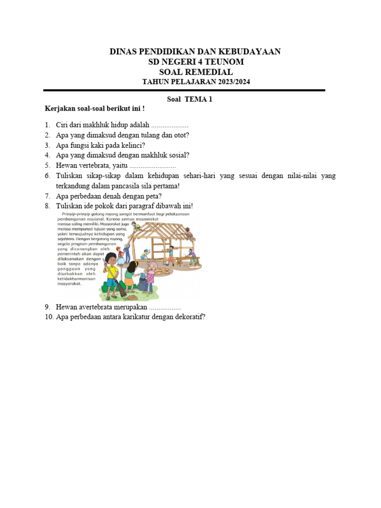 Soal Remedial Dan Pengayaan Semester 1 Kelas 5 Tema 1 - 5 | PDF
