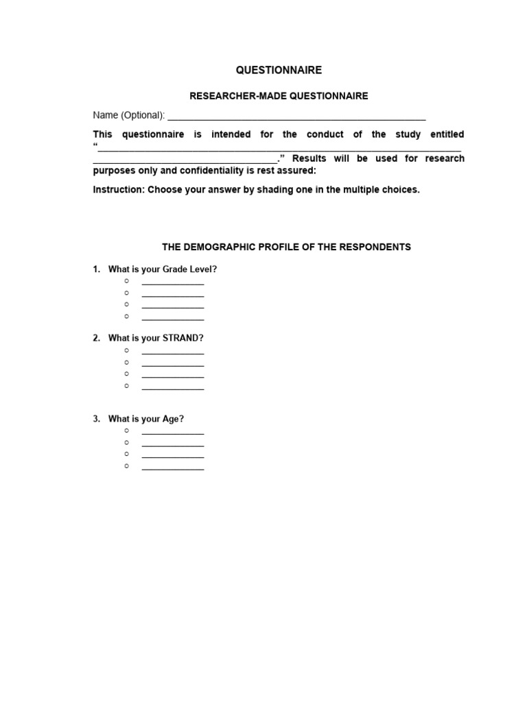 QUESTIONNAIRE | PDF | Questionnaire | Quantitative Research