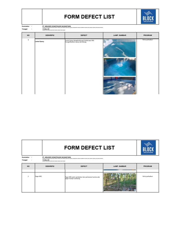 Form Defect List | PDF
