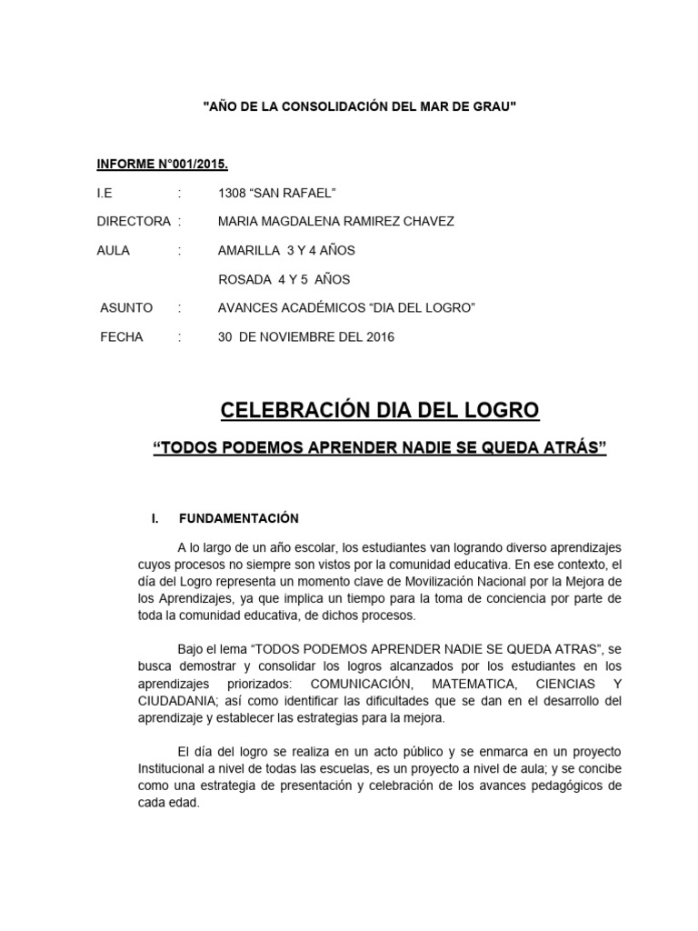 Informe Logro | PDF | Aprendizaje | Salón de clases