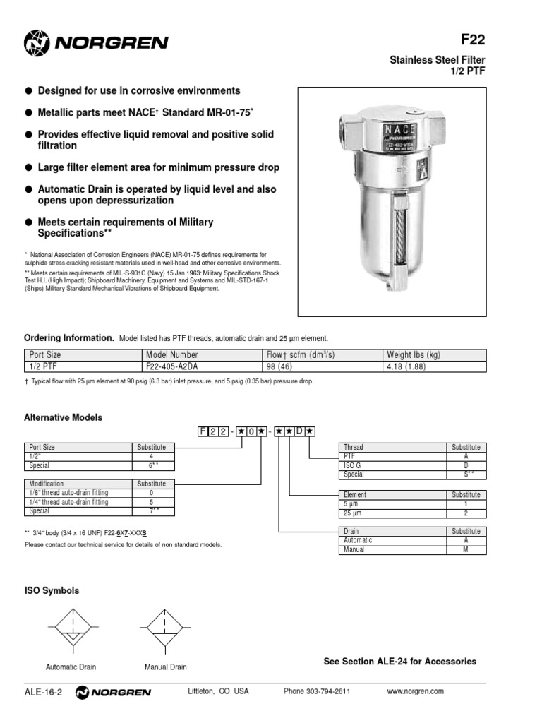 Norgren F22 Stainless Steel General Filter 02 | PDF | Pressure | Corrosion