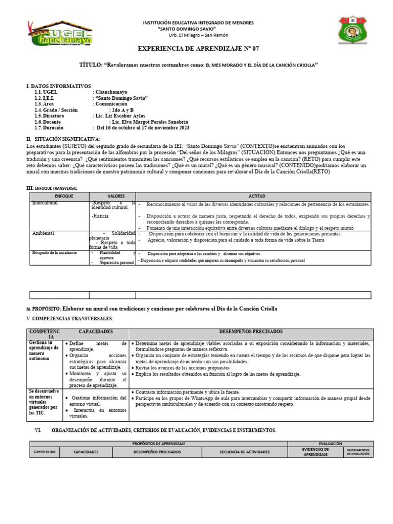 Experiencia 07 de 2º A y B | PDF | Aprendizaje | Evaluación