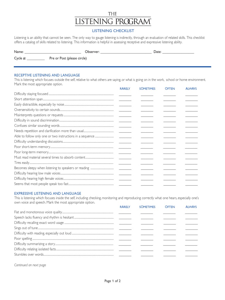 Assessing Listening Skills: A Comprehensive Checklist for Evaluating ...