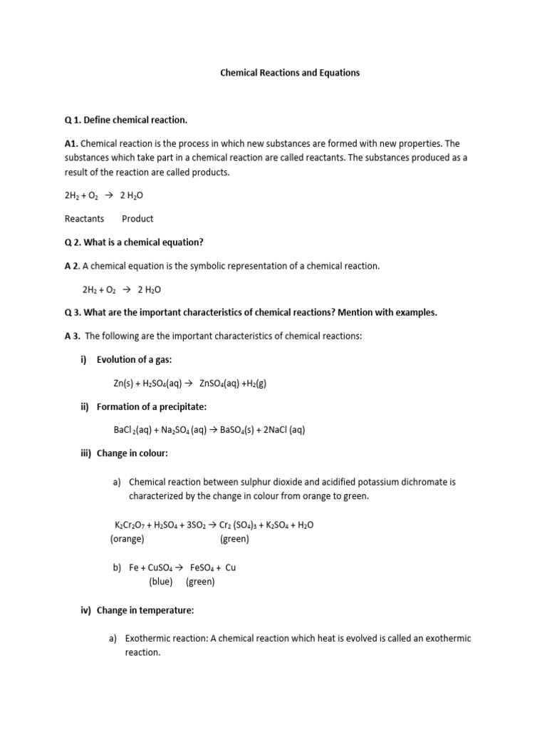 Notes-Chemical Reactions and Equations | PDF | Redox | Chemical Reactions
