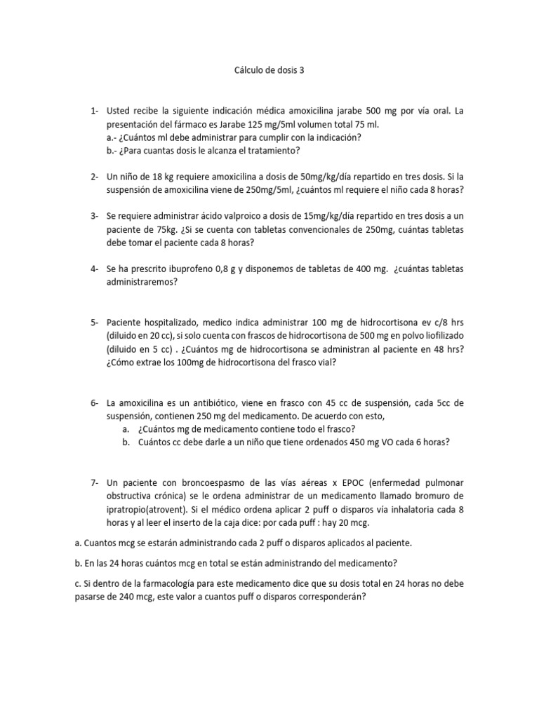 Calculo de Dosis 3 | PDF | Farmacología | Medicina CLINICA