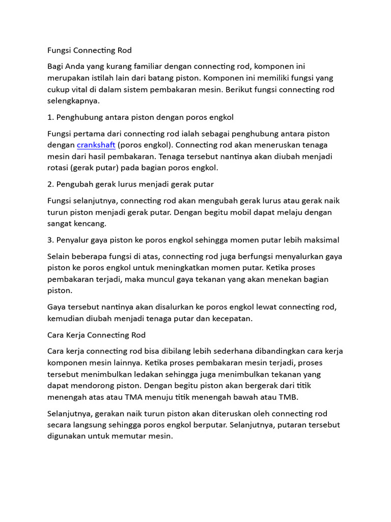 Fungsi Connecting Rod | PDF