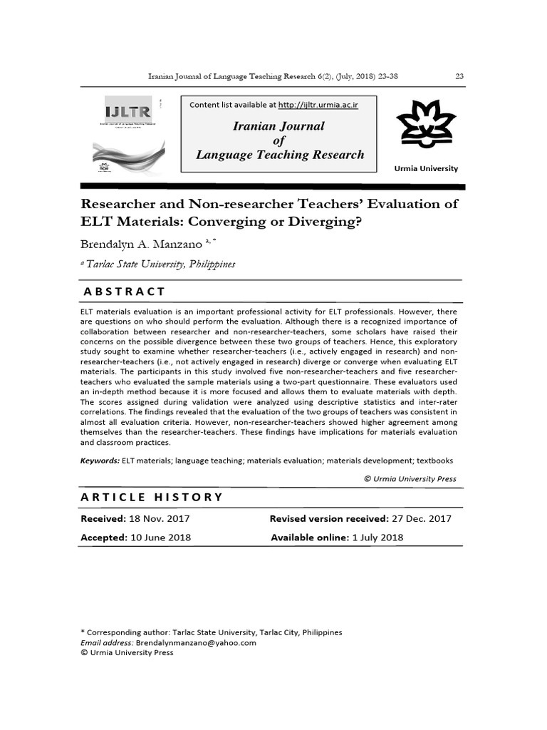 Evaluating ELT Materials: Teacher Perspectives | PDF | English As A ...