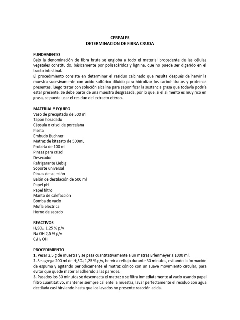 Determinacion de Fibra Cruda | PDF | Fibra dietética | Dieta y nutrición