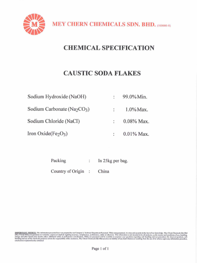 Spec - Caustic Soda Flakes 99% | PDF