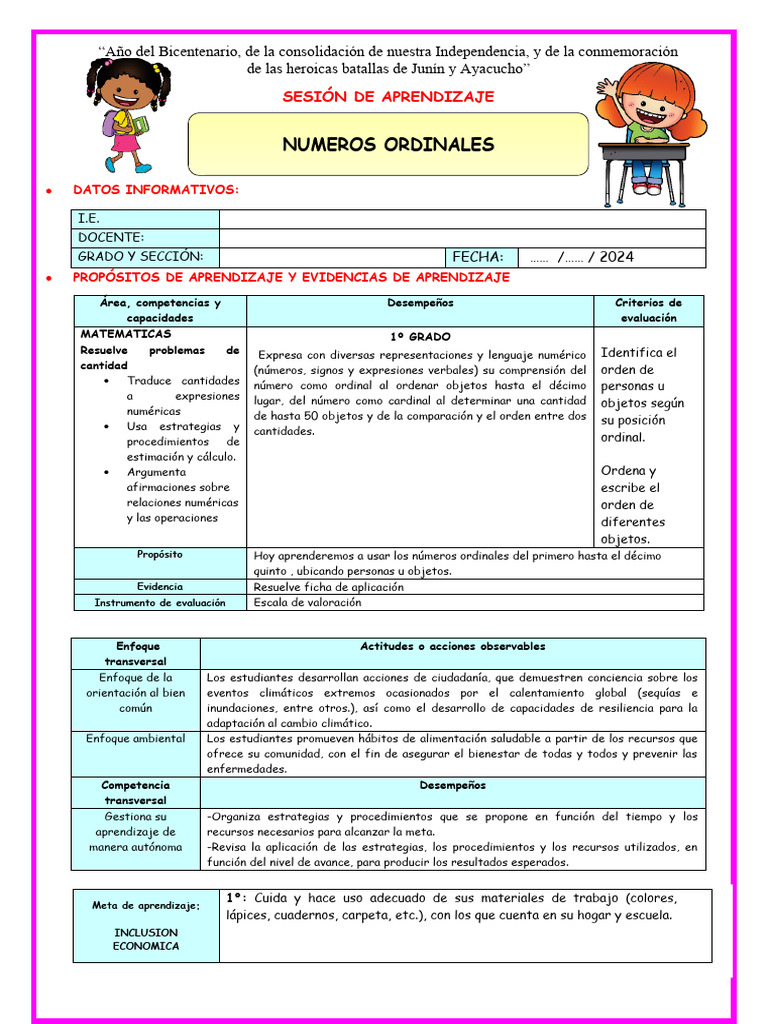 Números Ordinales para Niños | PDF | Evaluación | Aprendizaje