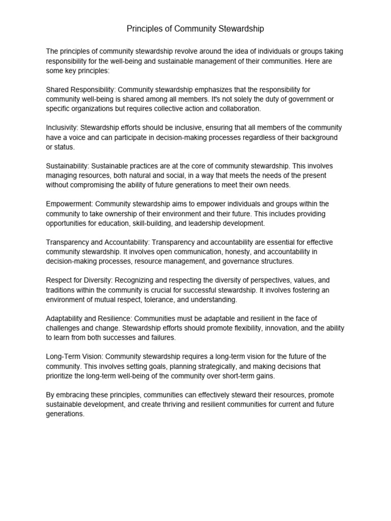 Key Principles of Community Stewardship | PDF | Science & Mathematics