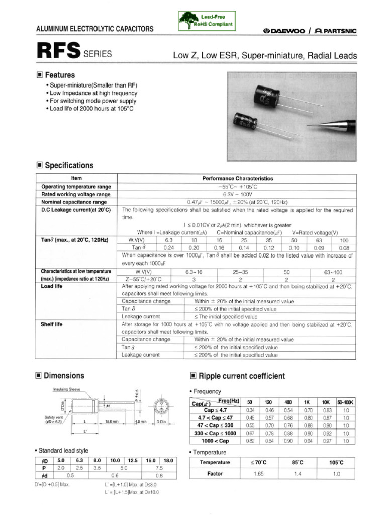 Daewoo-Partsnic [radial thru-hole] RFS Series | PDF