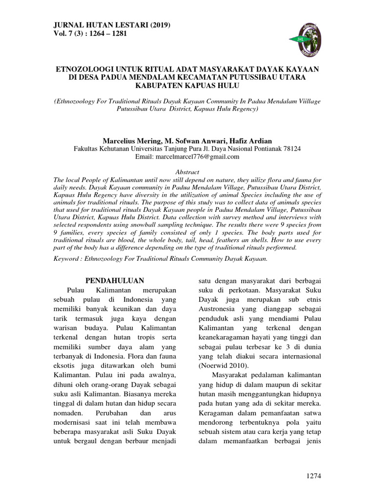 Jurnal Hutan Lestari (2019) Vol. 7 (3) : 1264 - 1281 | PDF