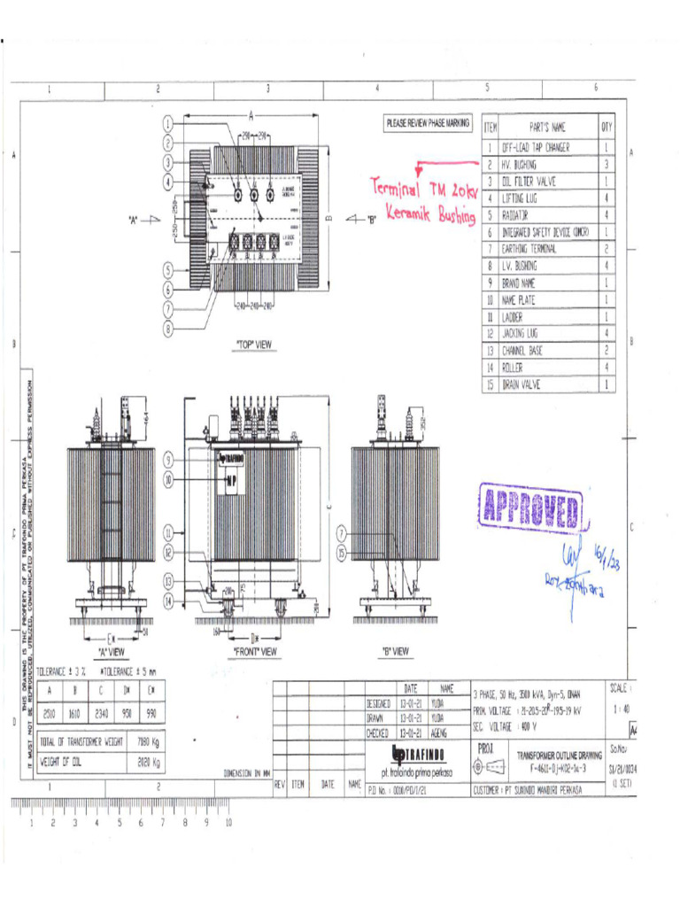 Trafo 3P 3500KVA 20KV_400V_Approved | PDF