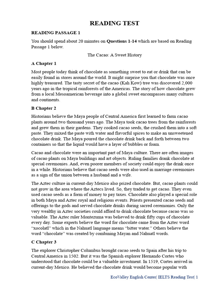 Reading Test | PDF | Cocoa Bean | Chocolate