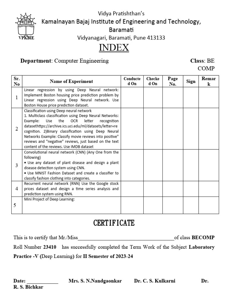 Becomp LP-V (HPC) Lab Index | PDF | Deep Learning | Statistical ...