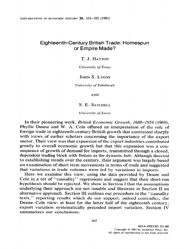 Eighteenth-Century British Trade: Homespun or Empire Made? | PDF | Balance Of Payments | Labour ...